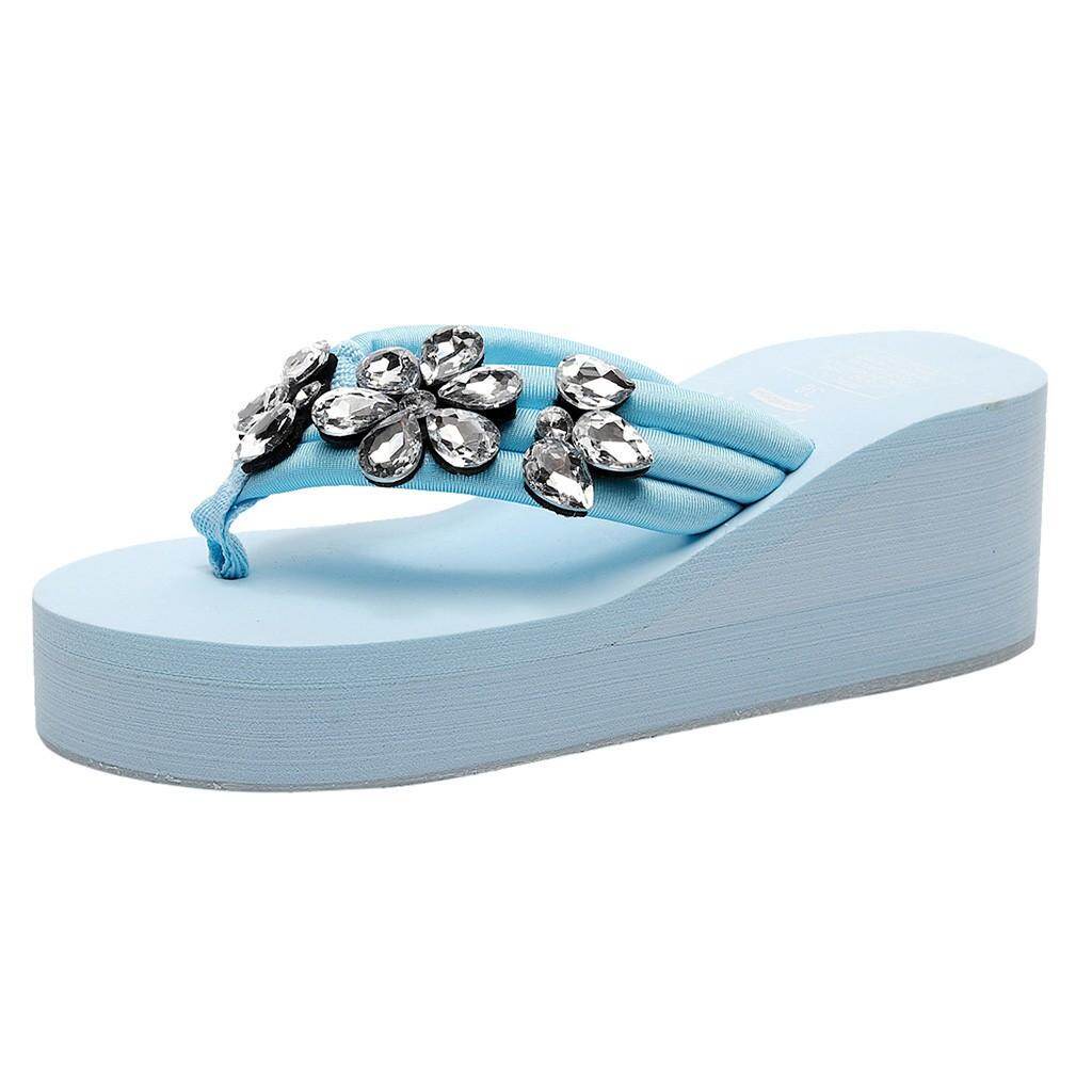 【Wings】Women Hand made คริสตัล Wedges Flip Flops รองเท้าแตะรองเท้าแตะ ...
