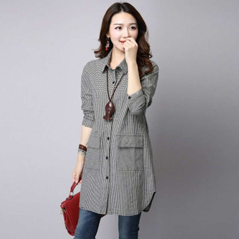 [M-5XL] เสื้อเชิ้ต MM ไขมัน2022,เสื้อเชิ้ตความยาวปานกลางเสื้อเชิ้ตลายสก๊อตแขนยาวเสื้อโค้ทเสื้อ ...