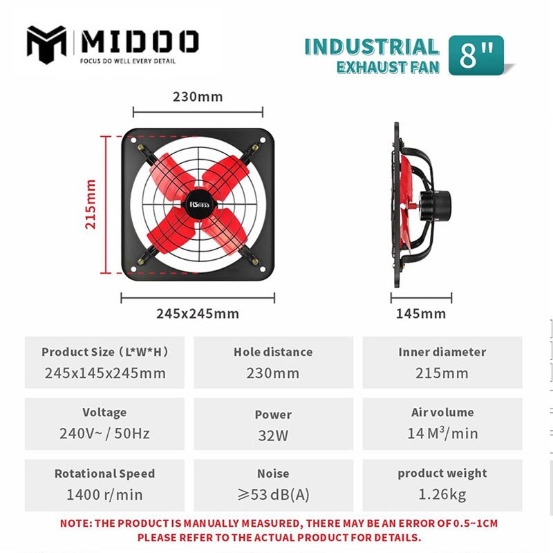MIDOO Exhaust Fan 8-20 inch Kitchen Air Changing Fan Wall Type Light ...