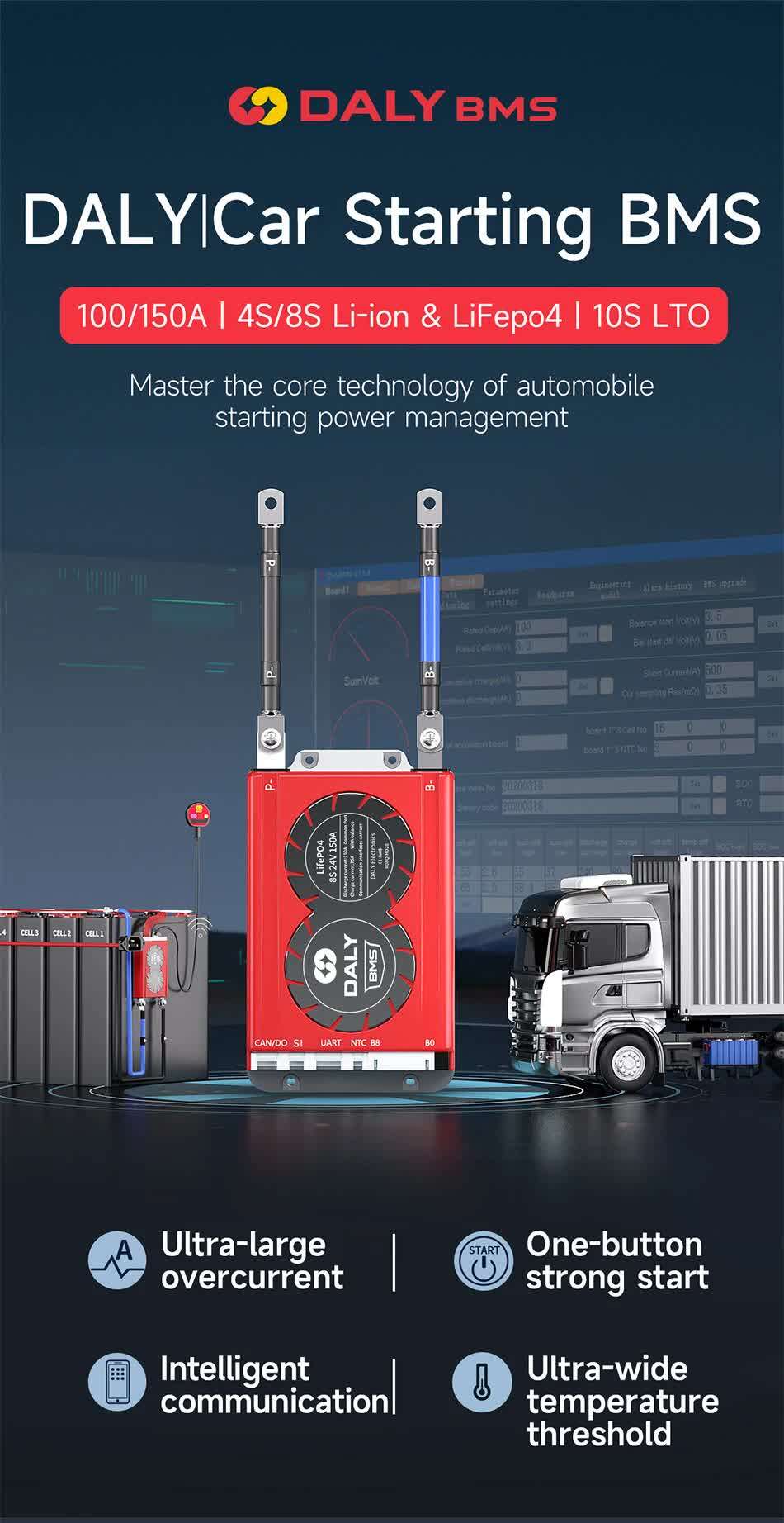 Daly Smart BMS 100A 150A 4S 12V 8S 24V 10S 24V BMS Auto Starten Car ...