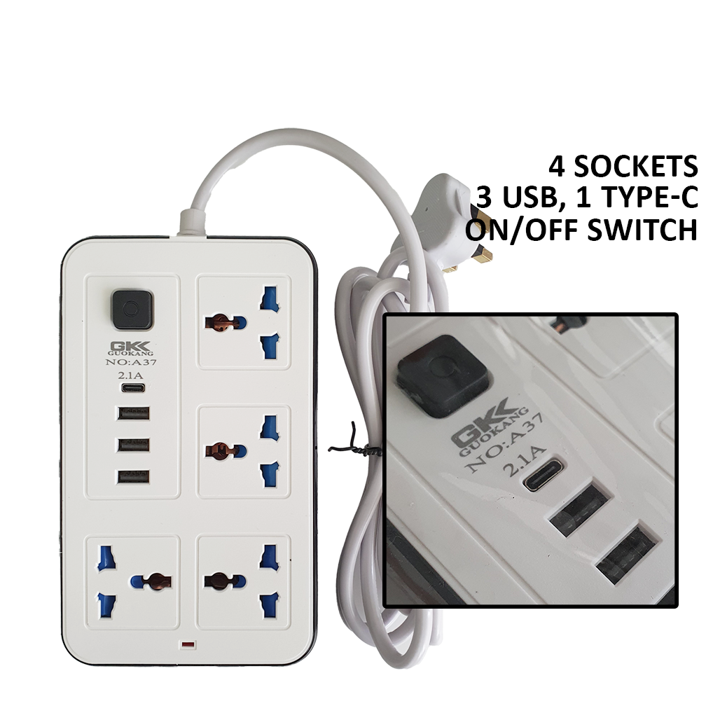 2M Type-C Ports Universal Extension Multi Cord with Power Socket USB ...