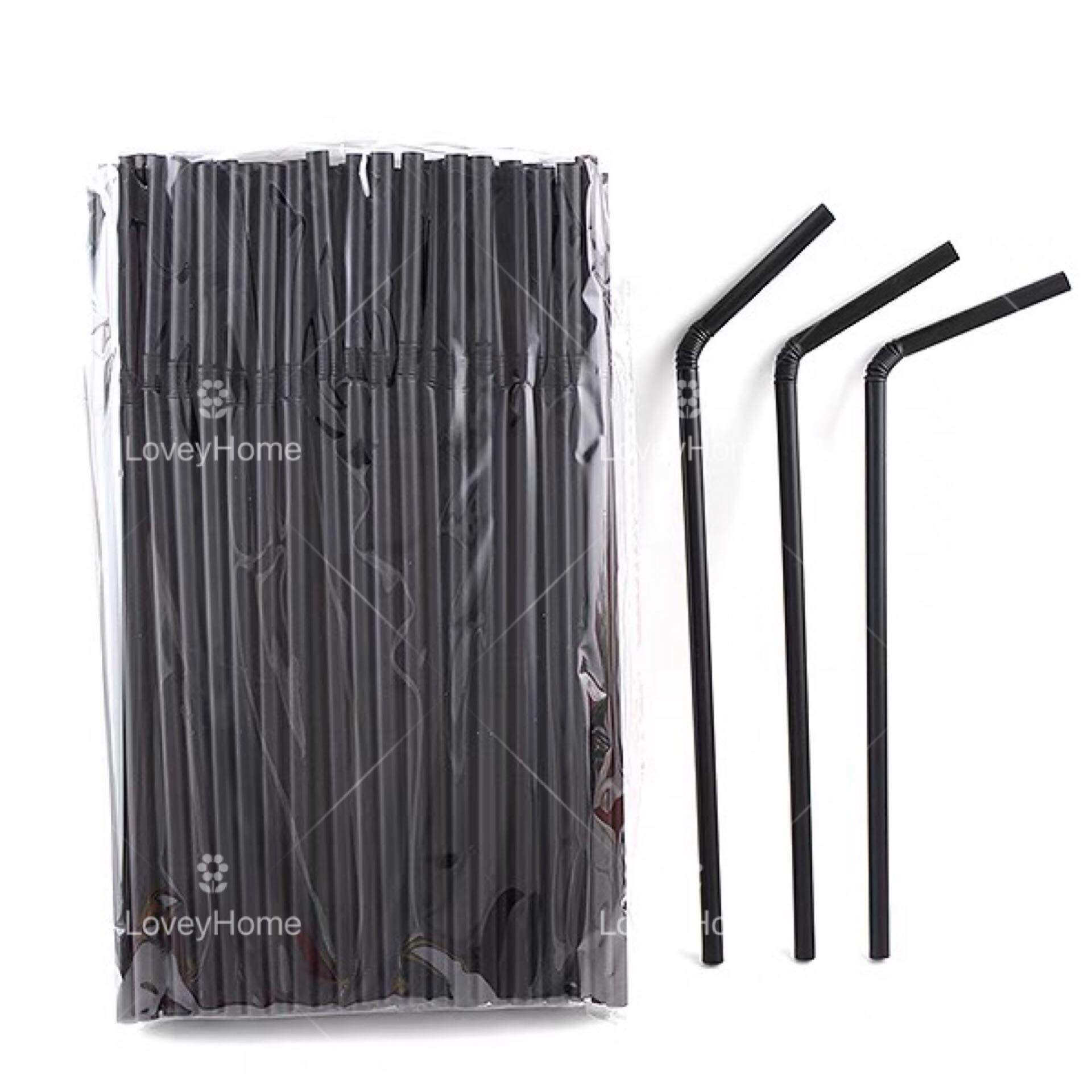 Flexible Art Straw Disposable Black Drinking Straws Party Beverage ...