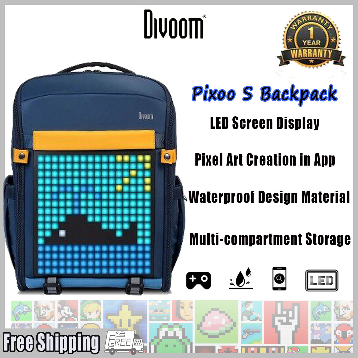 กระเป๋าเป้ Divoom Pixoo S สำหรับเด็ก พร้อม Pixel Art Screen ที่ปรับแต่ง ...