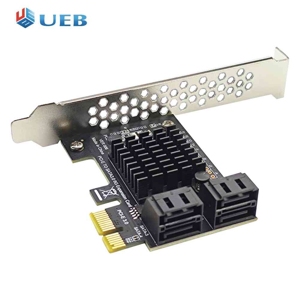 การ์ด SATA III 4พอร์ต PCIe 6Gbps SATA 3.0ถึงอะแดปเตอร์1X PCI-e พร้อมขา ...