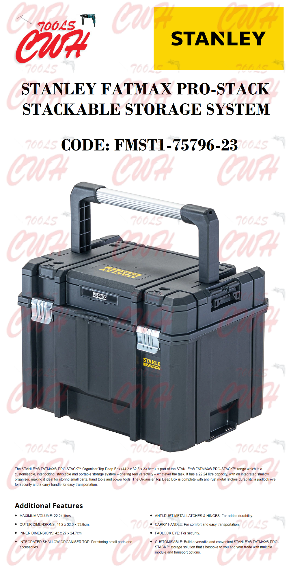 STANLEY FATMAX PRO-STACK TSTAK STACKABLE MOBILE TOOLBOX TOOL BOX CART ...