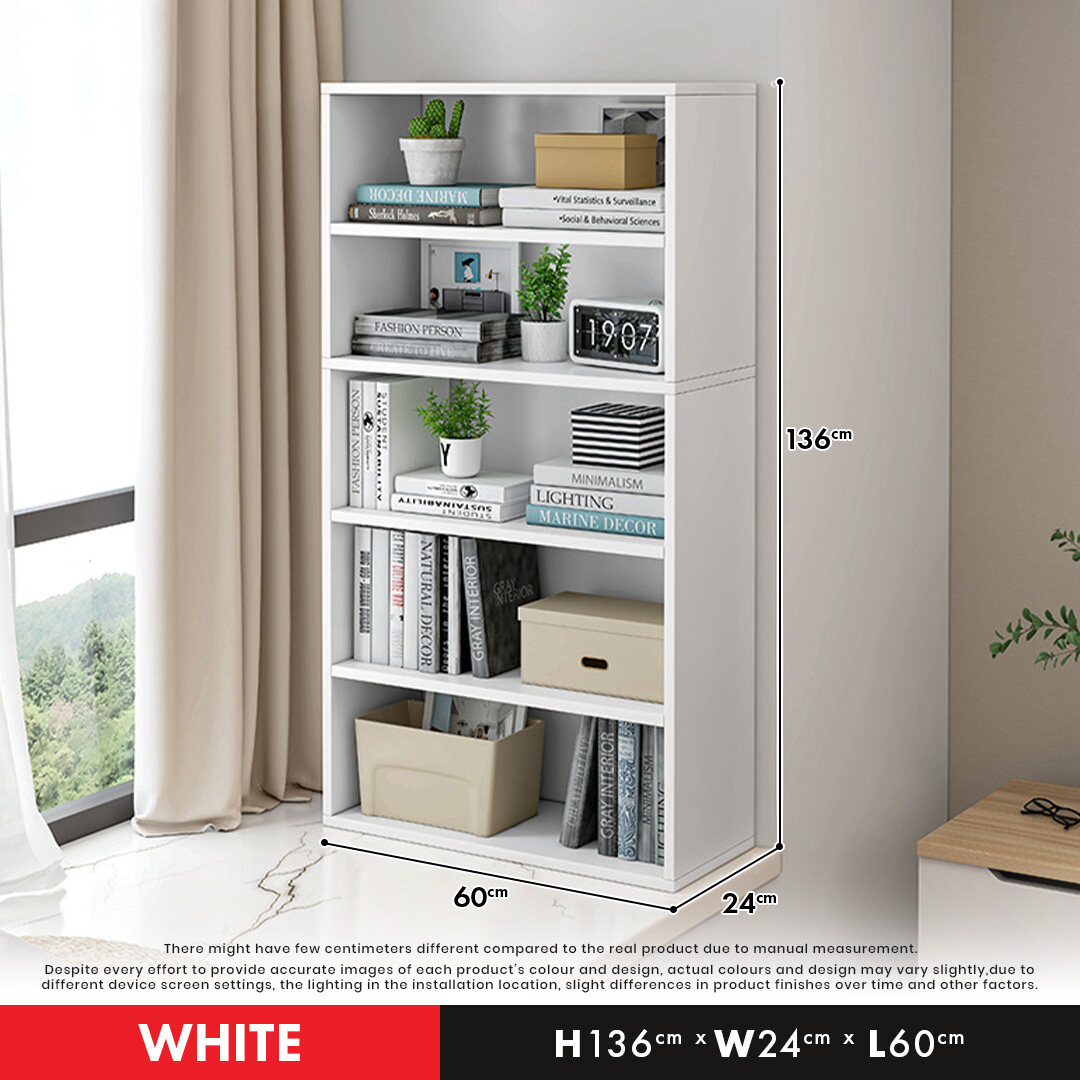 NETHOME: Alder 5 Tier Multipurpose Bookshelf Cabinet Organiser Storage ...