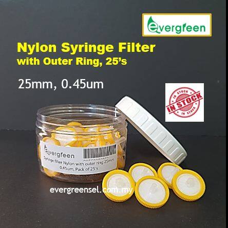 25mm Nylon Syringe Filter 0.45µm with Outer Ring in various packing ...
