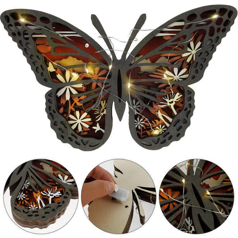 3D Lighted Butterfly Statue for Home 3D Lighted Butterfly Statue Wooden ...