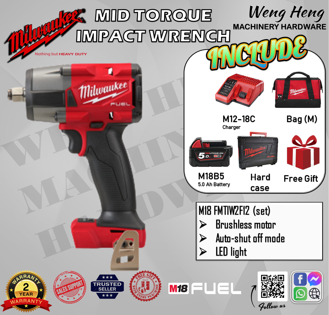 100% Genuine Milwaukee M18 FUEL™ Mid Torque Impact Wrench - Model M18 ...