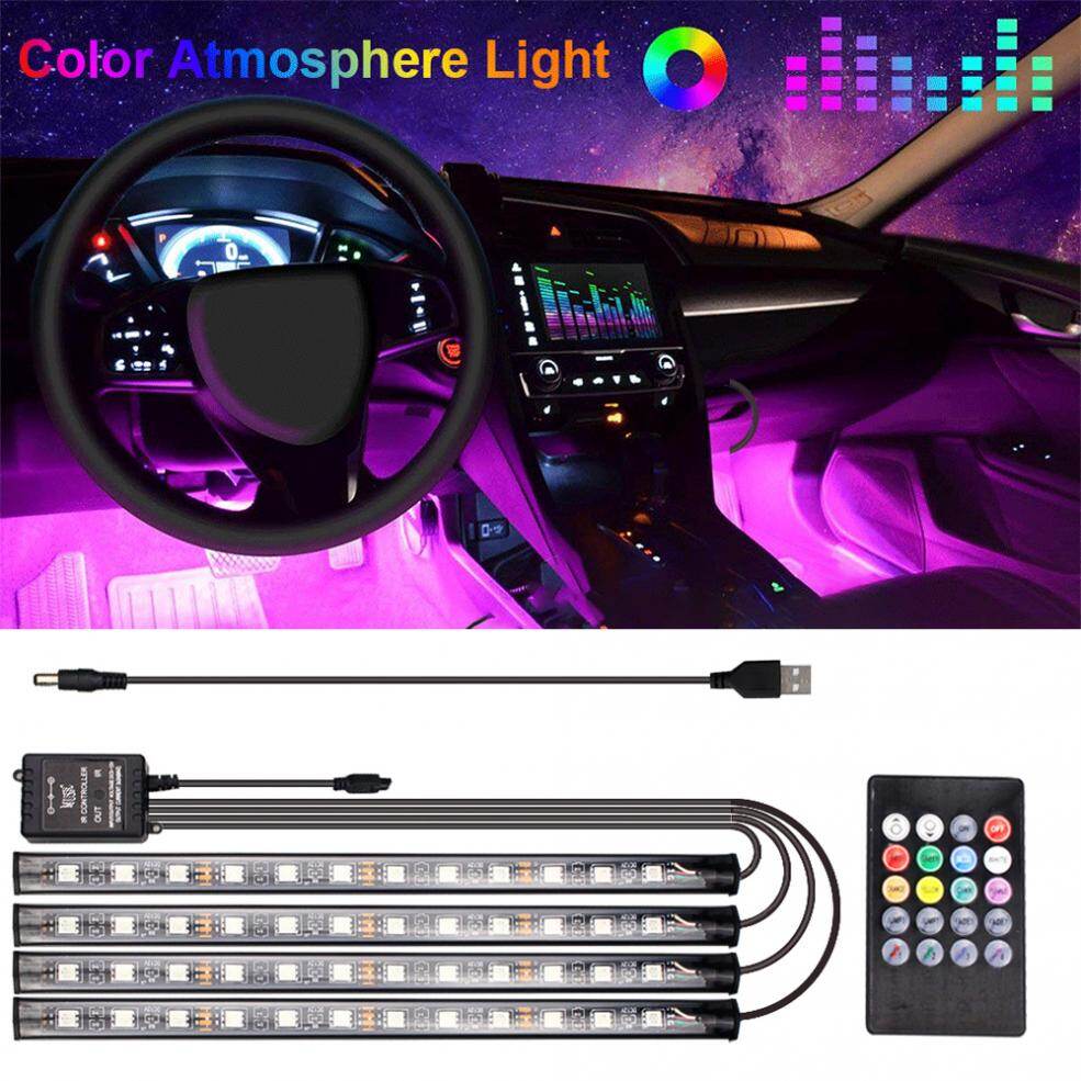 4Pcs 48 LED LED 5V Multicolorเพลงในรถไฟเก๋งLEDภายใต้Dashชุดไฟถ่ายภาพ ...