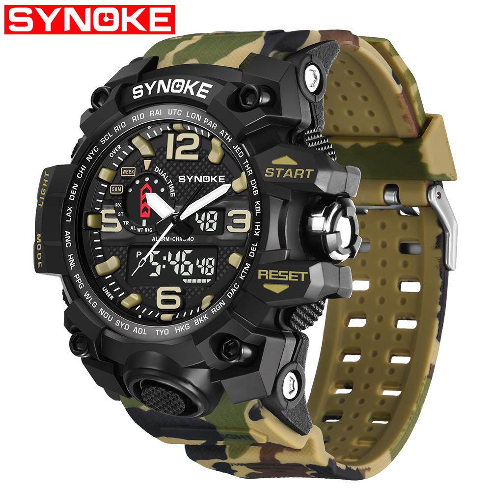 Synoke ใหม่ผู้ชายแฟชั่นกีฬานาฬิกาลำลองนาฬิกากันน้ำมัลติฟังก์ชั่สแตนเลส ...
