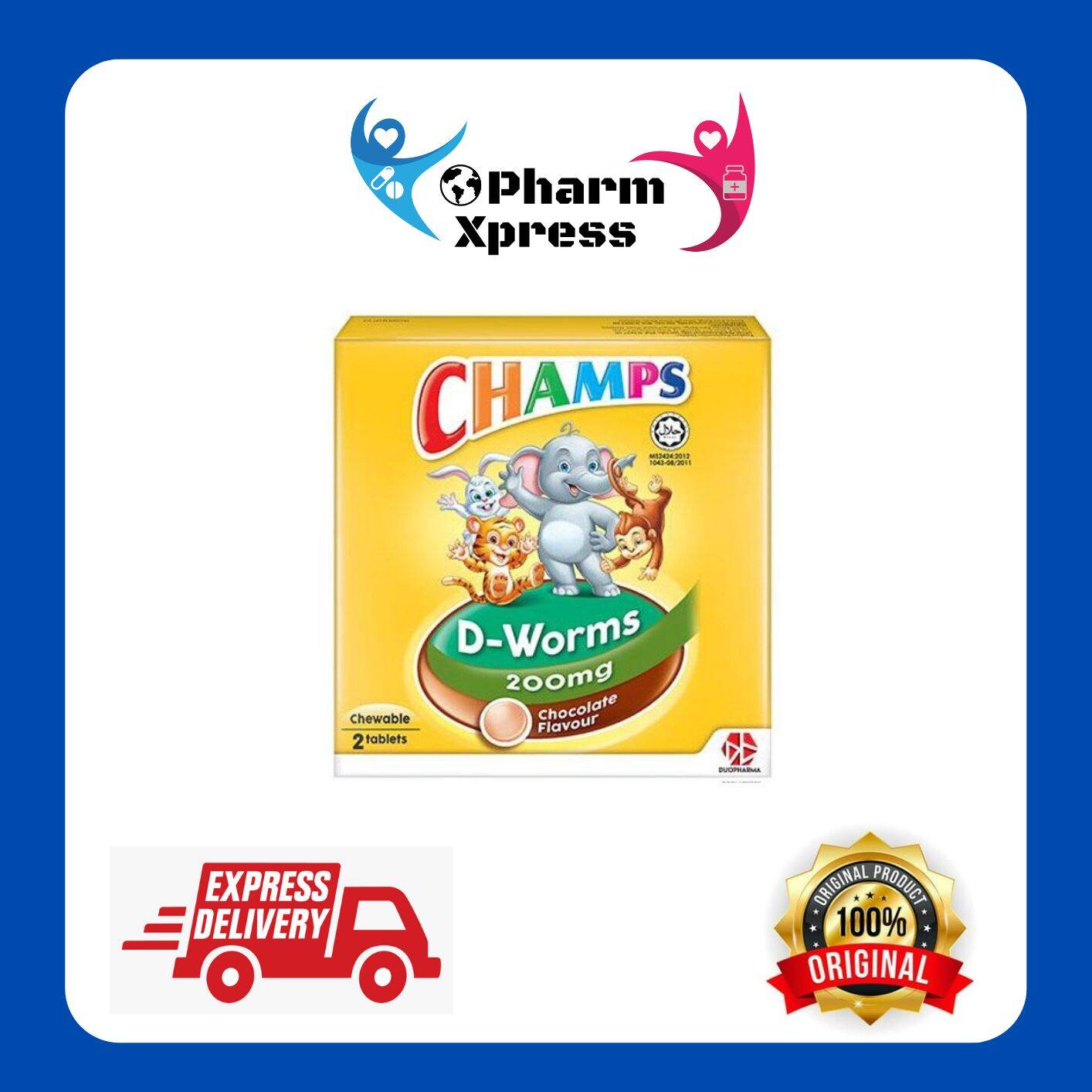 CHAMPS D-WORMS 200MG TABS CHOCOLATE 2S | Lazada