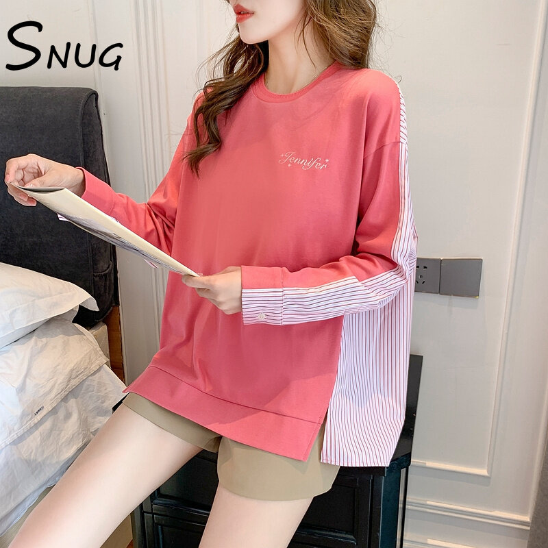 SNUG Real shot 2021 autumn new product shirt stitching sweater women ...