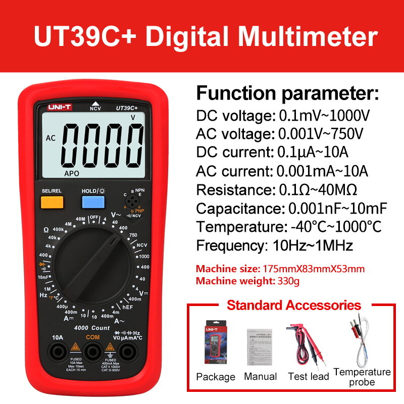 UNI-T Digital Multimeter UT39A+ UT39C+ Manual Range Electrician ...