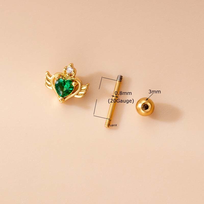 1 Piece Mini Angle Heart Cartilage Helix Steel Stud Earrings 2022 New ...