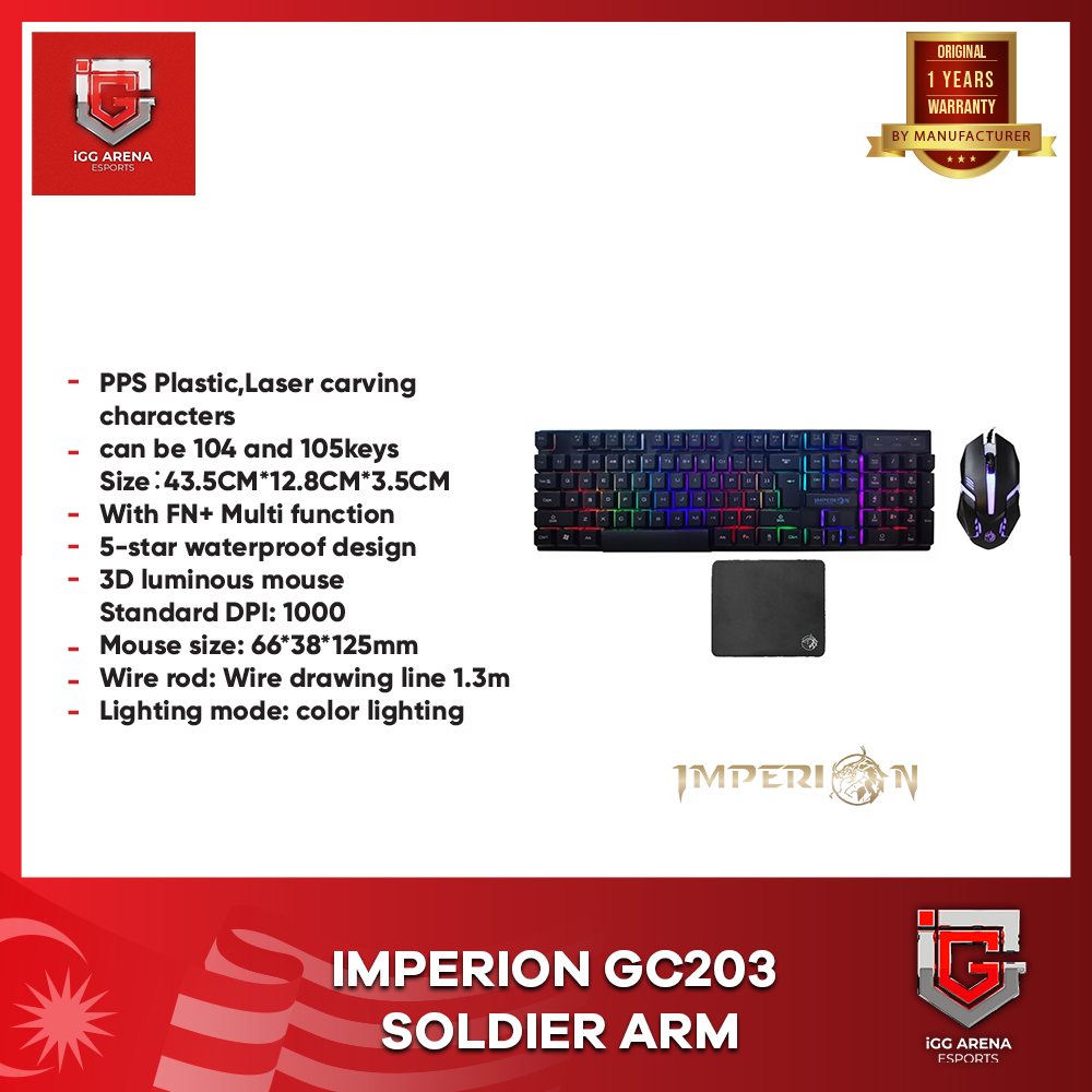 [Ready Stock] Imperion Soldier Arm GC-203 USB (Gaming Keyboard+Mouse ...
