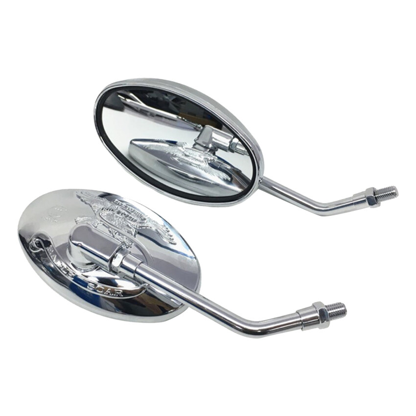 Universal Motorcycle Oval Chrome Rearview Mirrors 10mm Motorbike Side