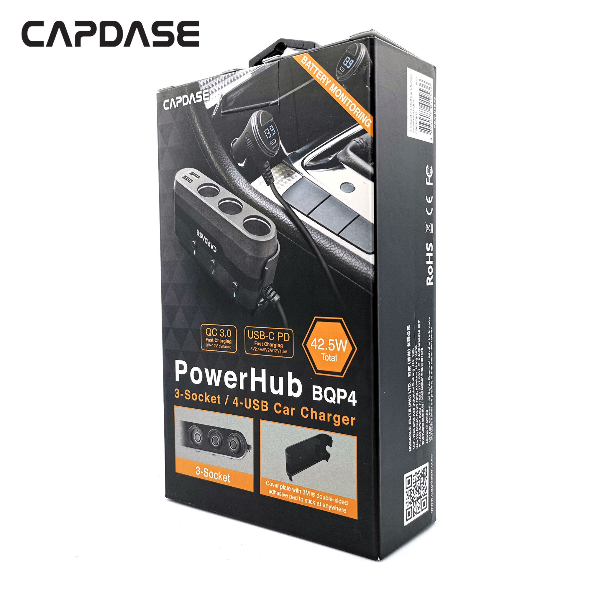 CAPDASE POWERHUB BQP4 3ซ็อกเก็ตและ4-USB QC 3.0และ USB-C PD ชาร์จไฟในรถ ...