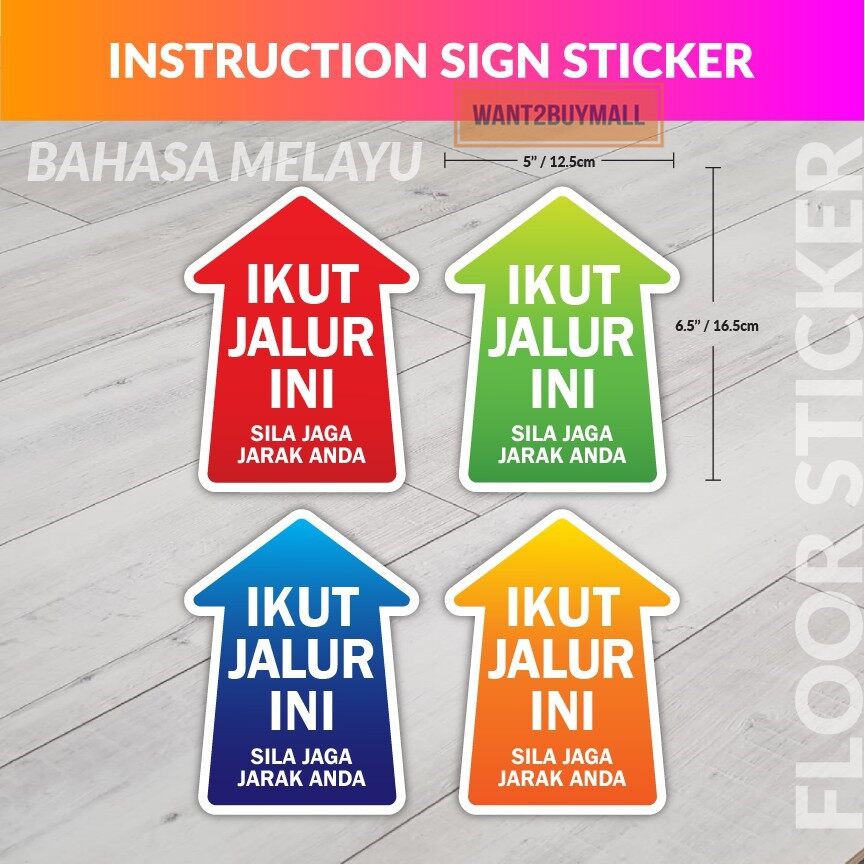 🇲🇾 🏆 Direction Arrow Guide Sticker SOP Stiker Social Distancing Sign ...