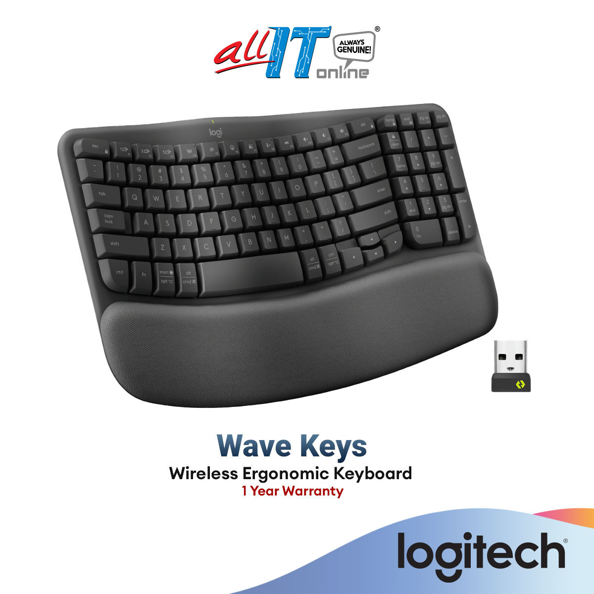 Logitech Wave Keys Wireless Ergonomic Keyboard with Cushioned Palm Rest ...