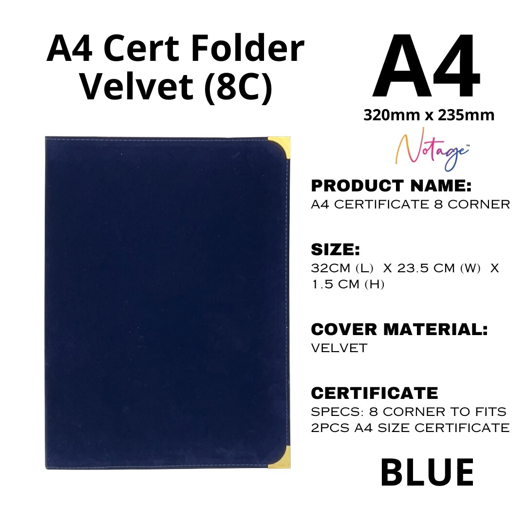 A4 Velvet Certificate Holder 8 corner 2 Side Certificate Folder ...