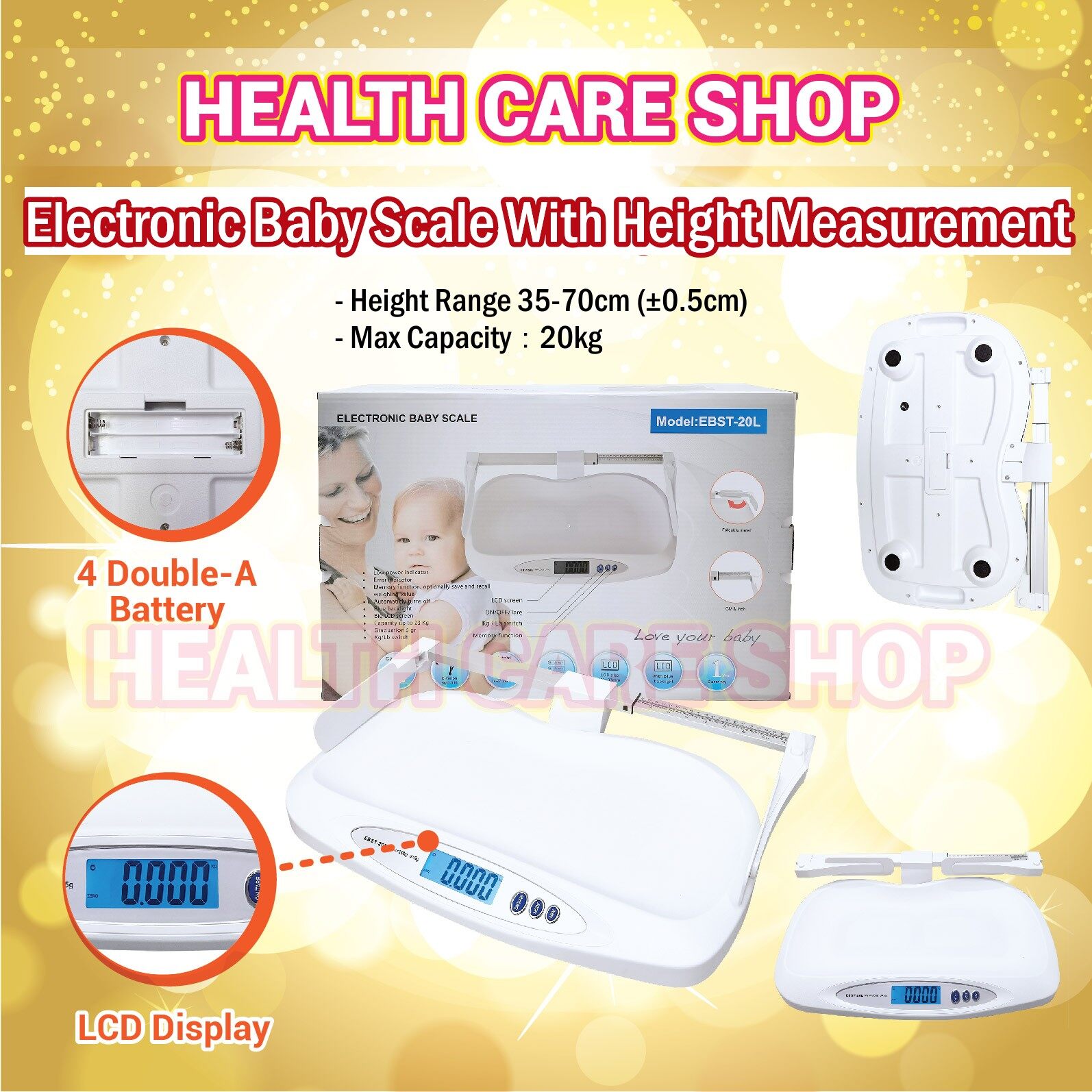 Electronic Baby Scale With Height Measurement (EBST-20L) / Digital Baby ...