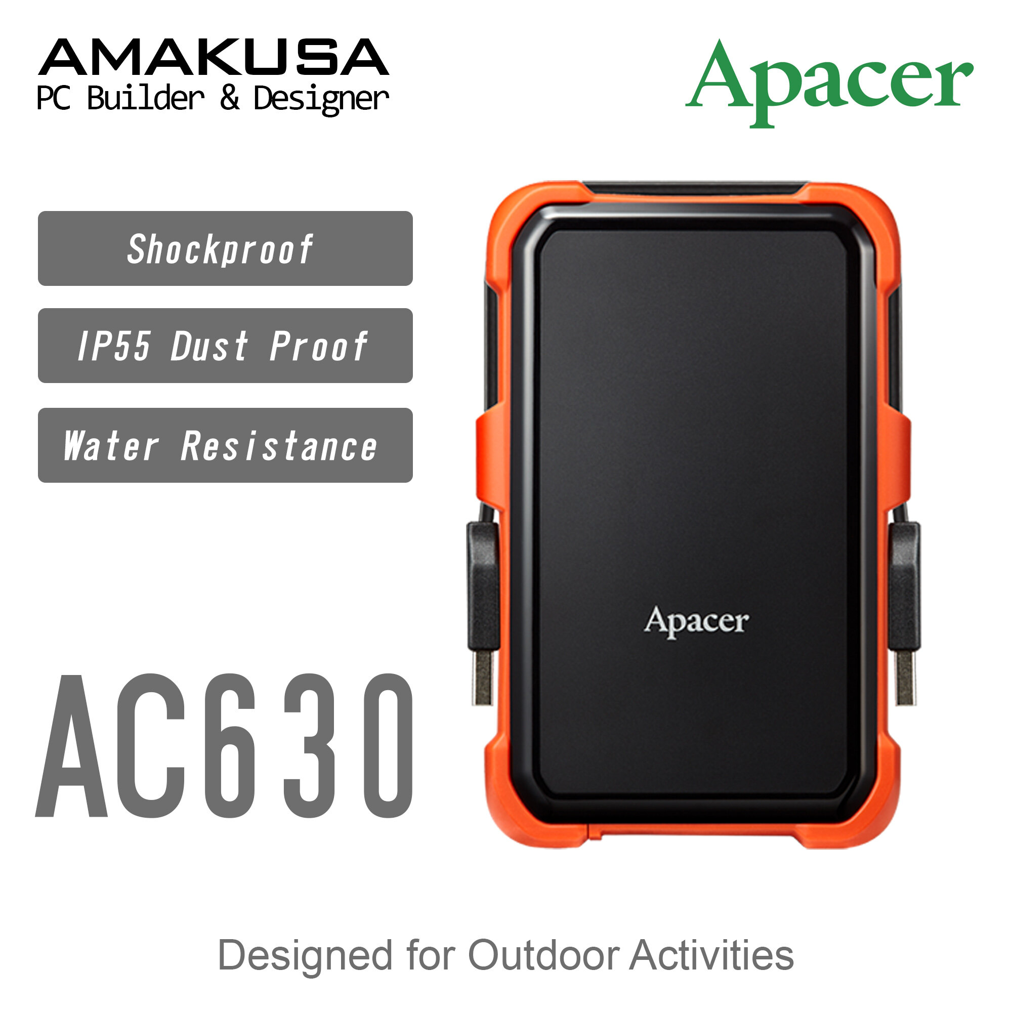 Apacer Portable External HDD AC630 1TB / 2TB Orange USB 3.2 Gen 1 ...