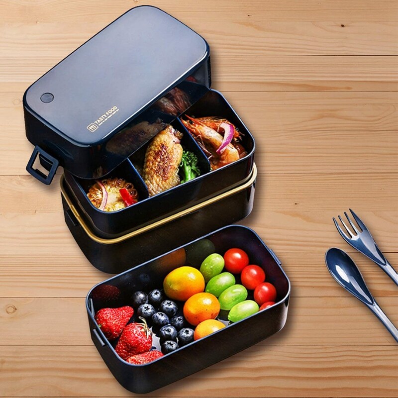 Lunch Box, 2-Layer Bento Box Cutlery Set, Lunch Boxes for Kids Adults ...