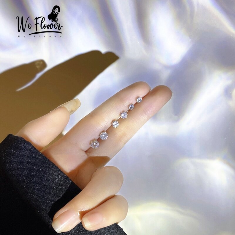 We Flower 6PCs s925 Silver Shining Zircon Stud Earrings Set for Women Girls Chic Ear Jewelry ...
