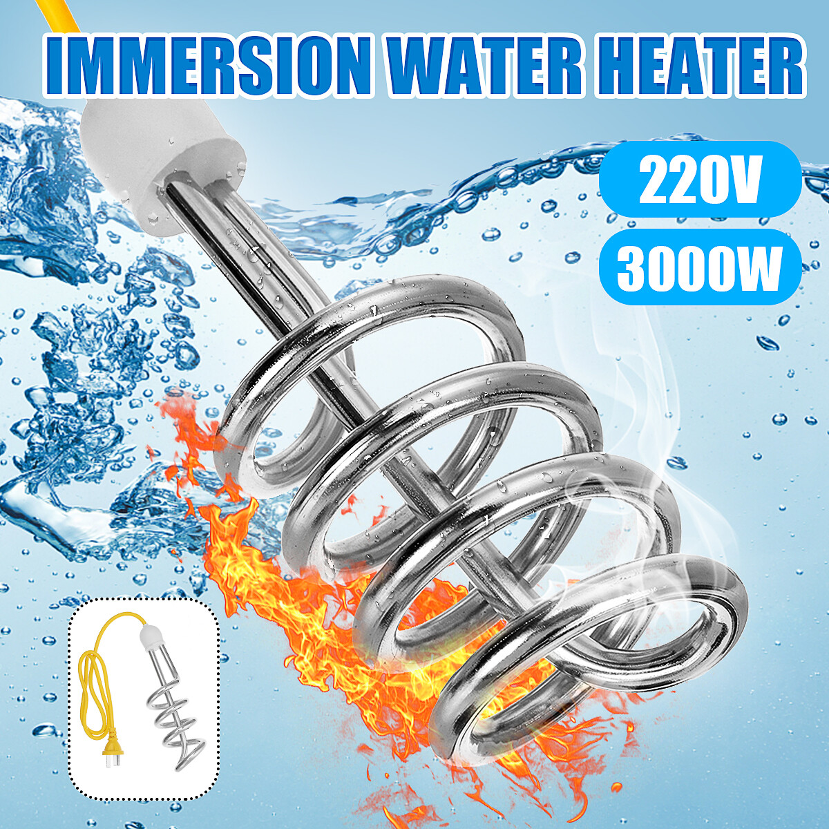 220V 3000W Portable Hot Water Heater Electric Boiler Immersion Heating ...