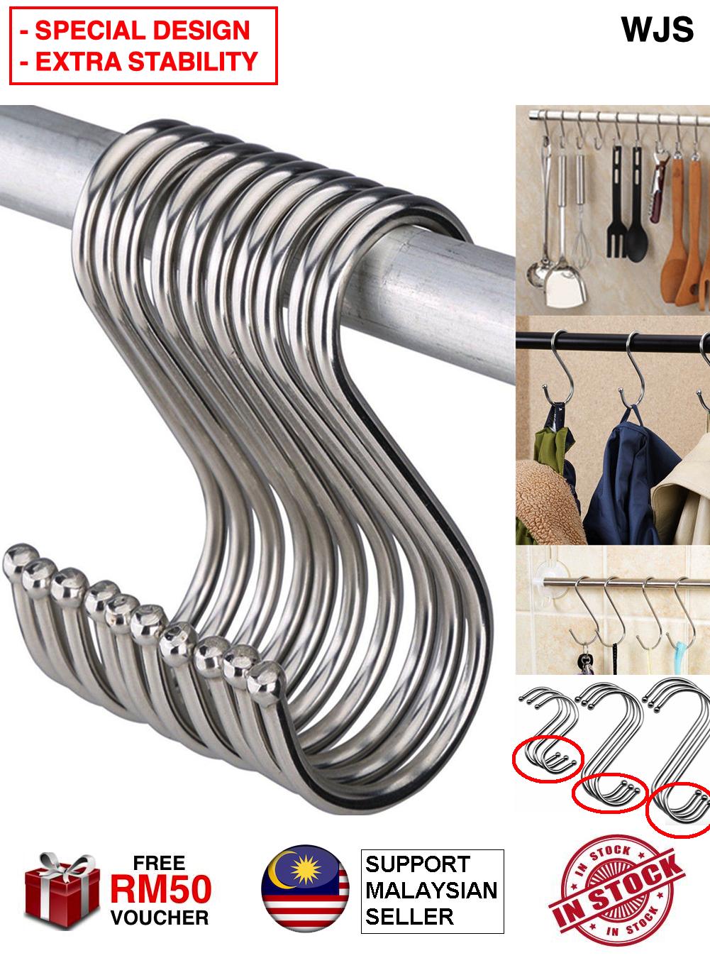 (EXTRA STABLE DESIGN) WJS 10pcs 10 pcs Special Design S Hook S Hooks S ...