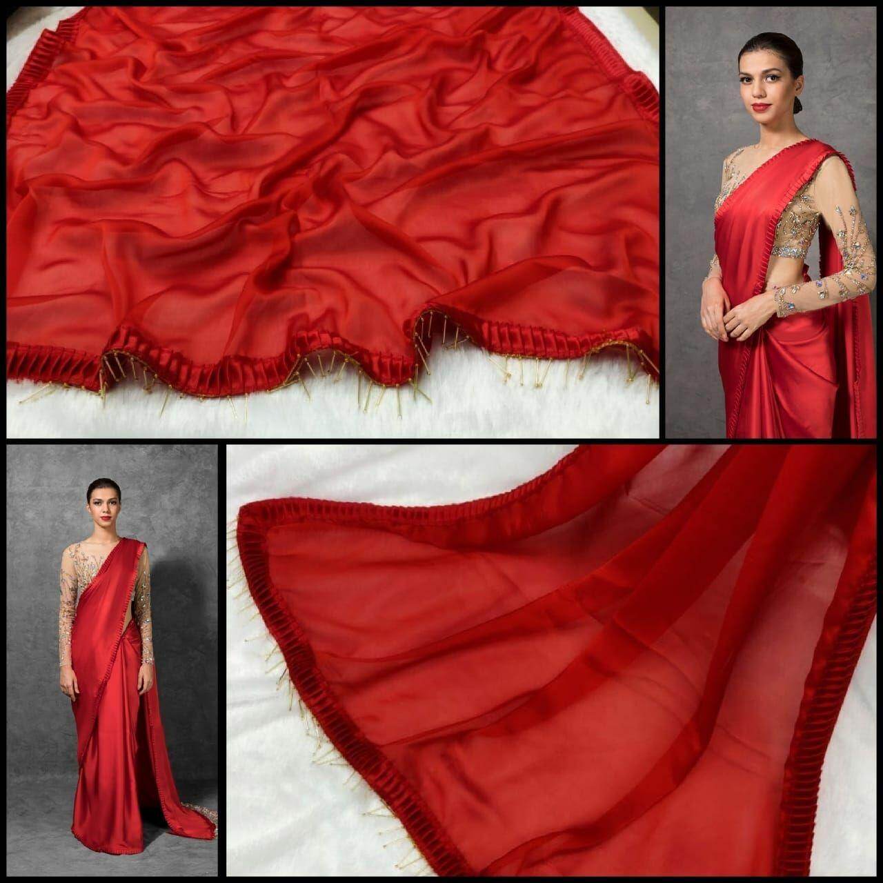 CHILLI RED SATIN SAREE | Lazada