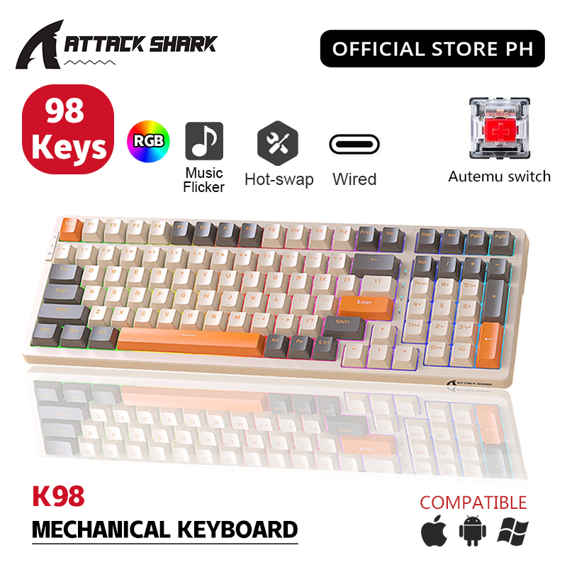 CPSTECH K98 Mechanical Keyboard 98 100 Keys 100% Layout Type-C Wired ...