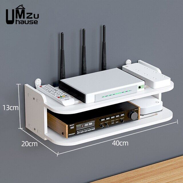 2 Tiers Floating Shelf Wifi Router Double Layer Hang Rack Power Strip ...