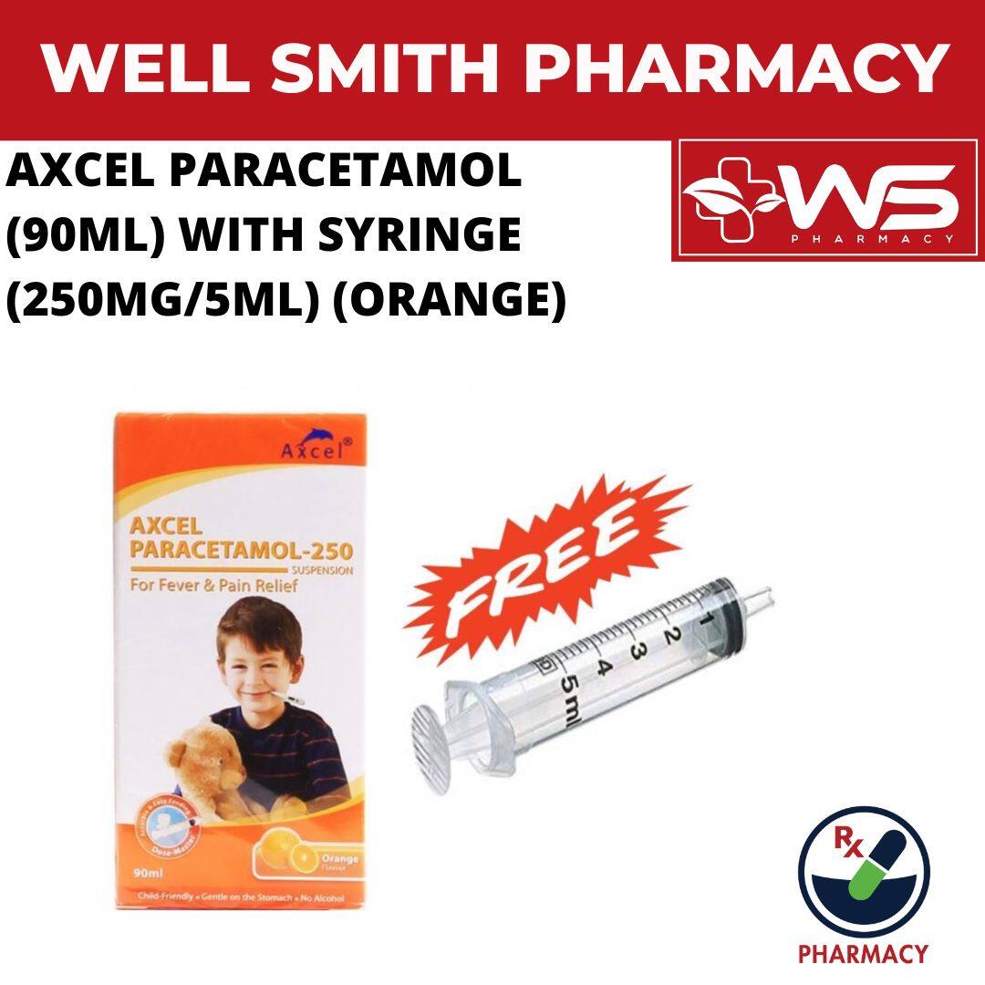 AXCEL PARACETAMOL (90ML) WITH SYRINGE (250MG/5ML) (ORANGE)(FEVER AND ...