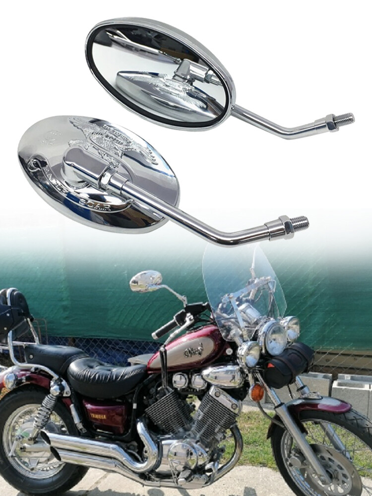 Universal Motorcycle Oval Chrome Rearview Mirrors 10MM Motorbike Side ...