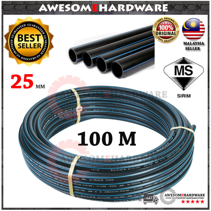 (SIRIM) MALAYSIA 25MMx100M POLY PIPE HDPE PN12.5 PAIP HITAM POLY | Lazada