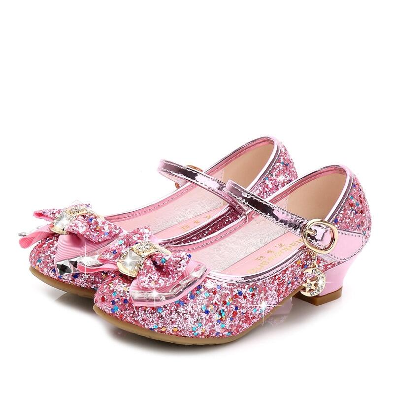 Princess Kids Leather Shoes For Girls Flower Casual Glitter Children High Heel Girls Shoes ...