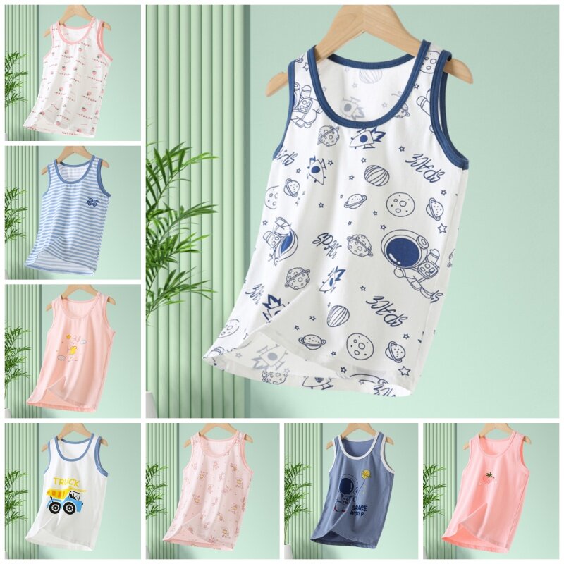 LeafishKids Singlet Cotton 100-150Cm Boys Girls Tank Tops Solid Color Undershirt Children Vest ...