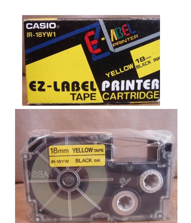 CASIO IR-18YW1 EZ-Label Printer Tape Cartridge 18mm Yellow on Black ...