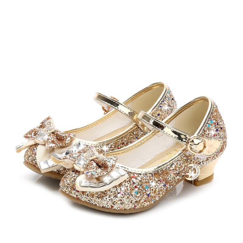 Princess Kids Leather Shoes For Girls Flower Casual Glitter Children High Heel Girls Shoes ...