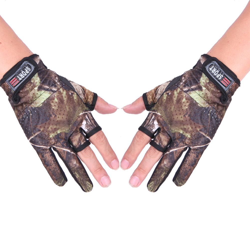 1 Pair Anti Slip Fishing Gloves 3 Low Cut Fingers Gloves Breathable ...