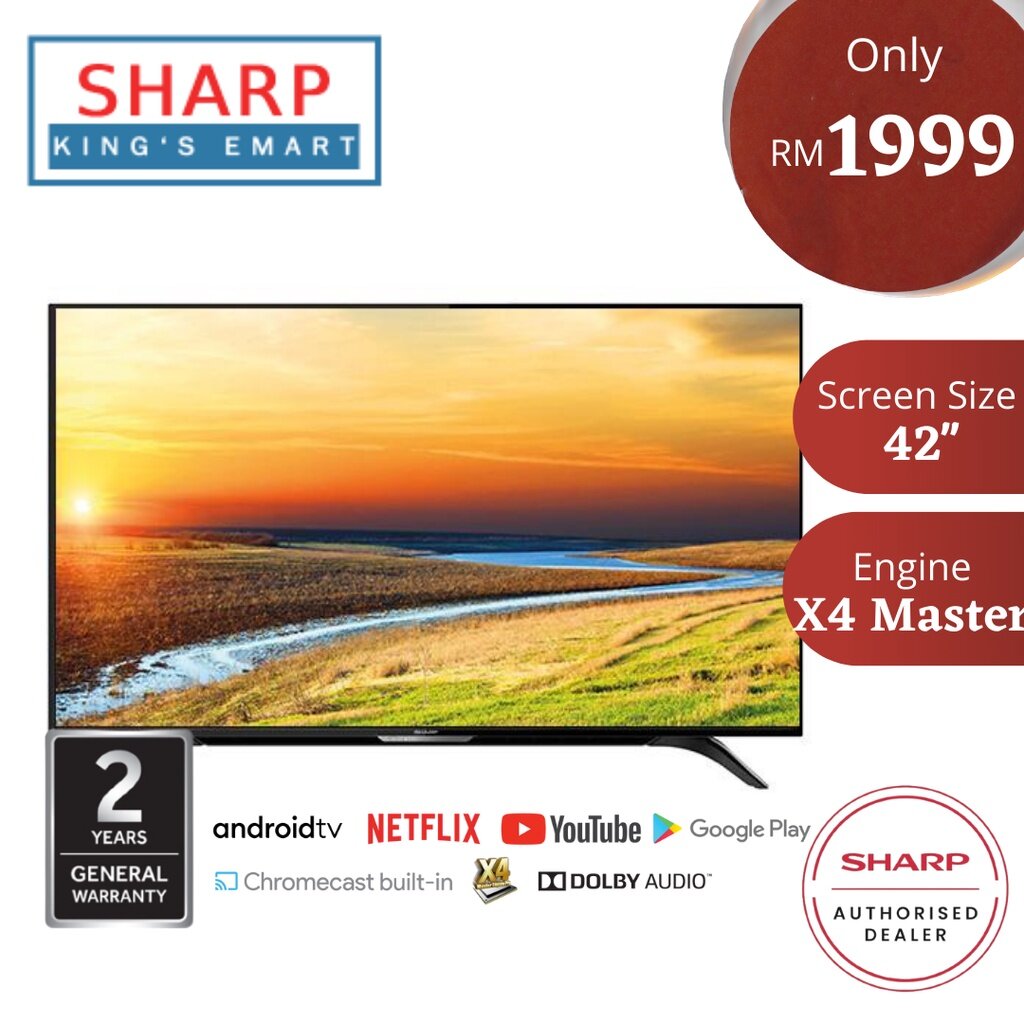 Sharp AQUOS 42 Inch 4K UHD Android TV 4TC42CK1X Bluetooth Dolby Audio ...
