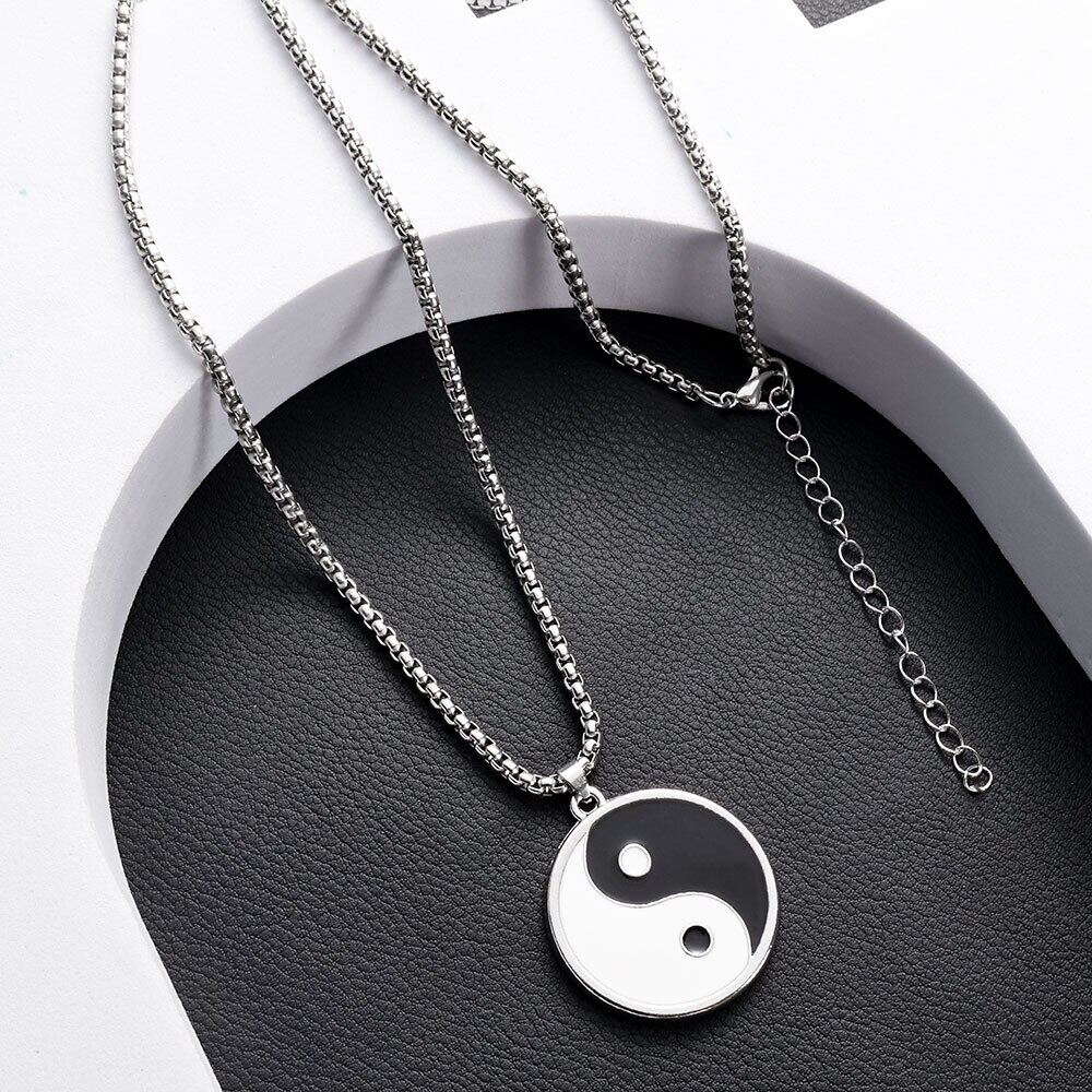 Fashion Stainless Steel Yin Ying Yang Pendant Necklace Black White ...