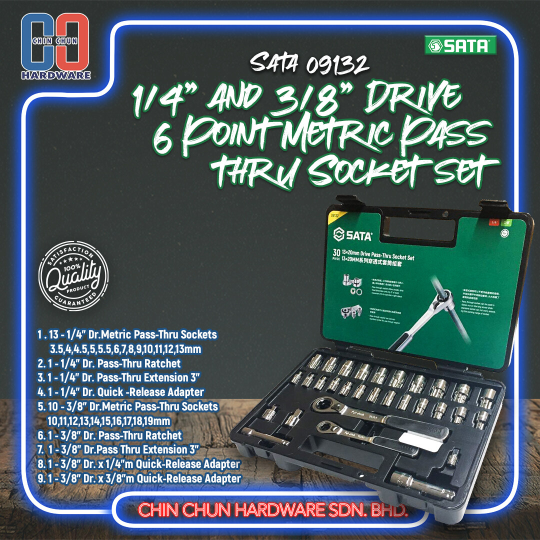 SATA 09132 1/4'' & 3/8'' Gear Ratchet Vortex Socket Set 30pcs | Lazada