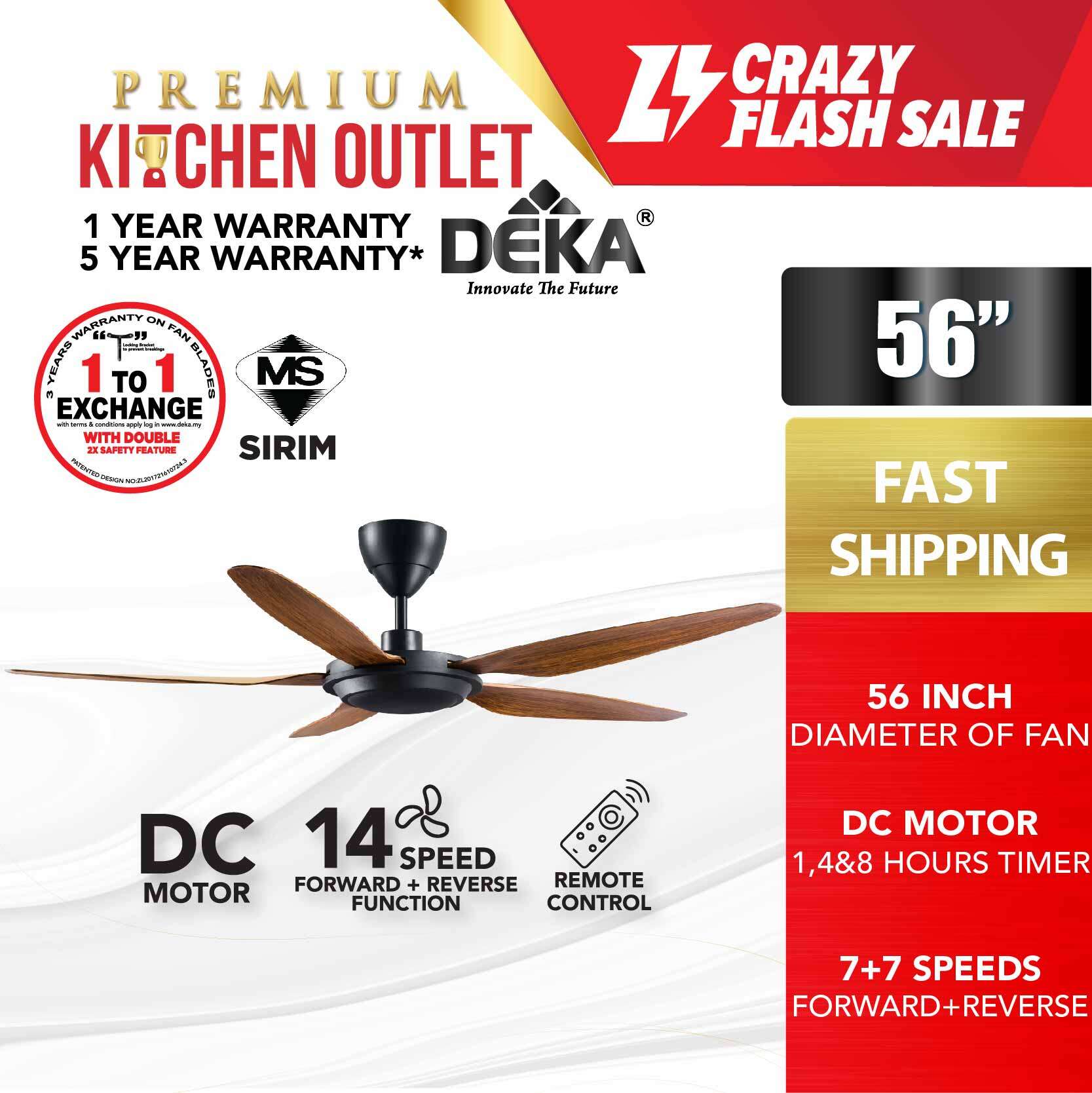 Deka 56" 14 Speed DC Motor 5 Blades Ceiling Fan With Remote Control ...
