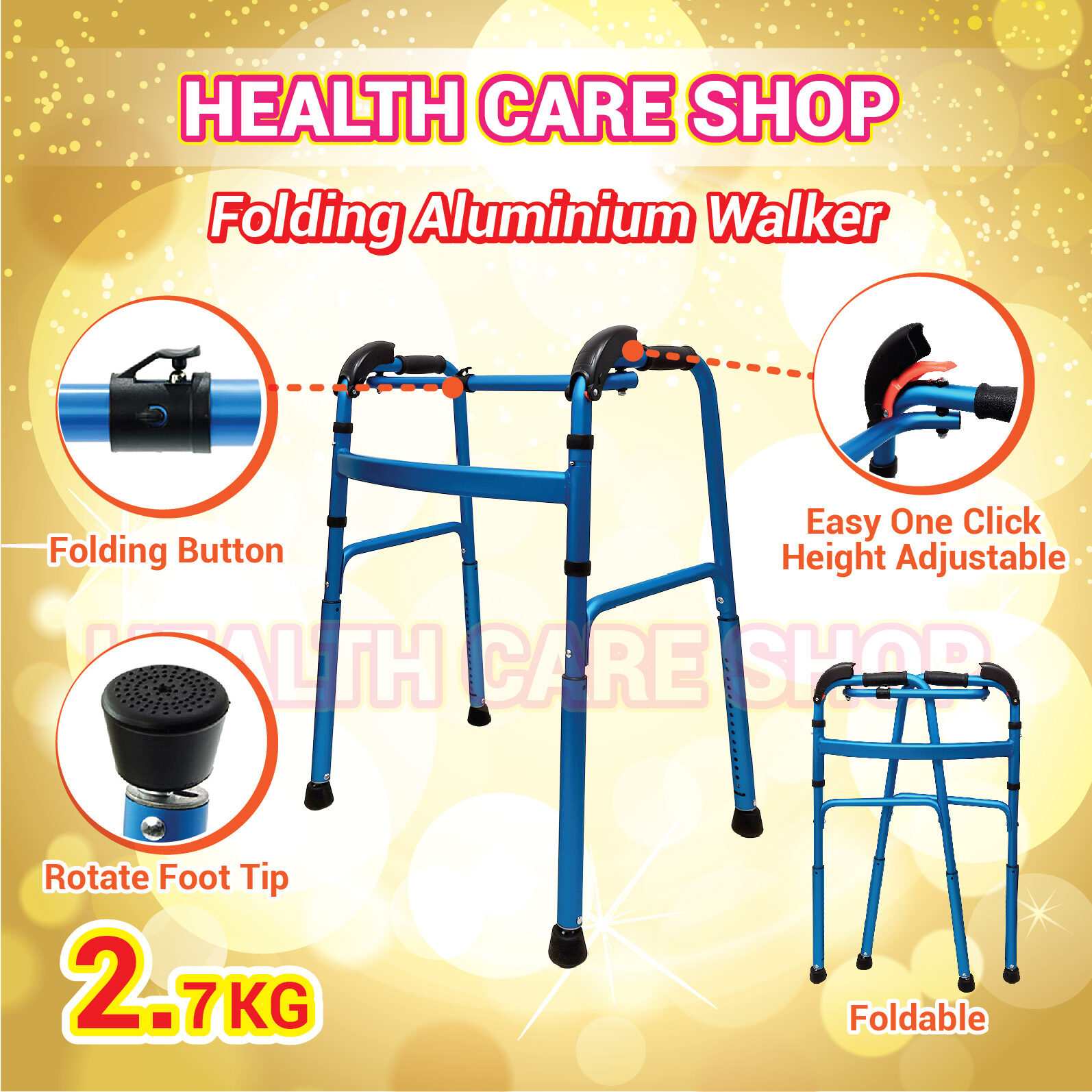 Folding Aluminium Walker / Up & Down Stairs Walking Aid / Retractable ...