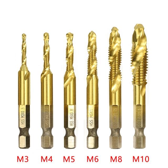 New Titanium Plated Hex Shank HSS Screw Thread Metric Tap Drill Bits ...