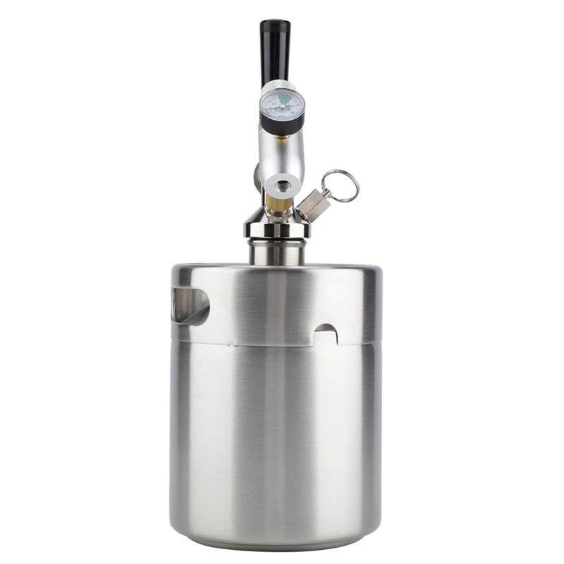 2L Mini Stainless Steel Beer Keg with Faucet Pressurized Wine Shaker ...