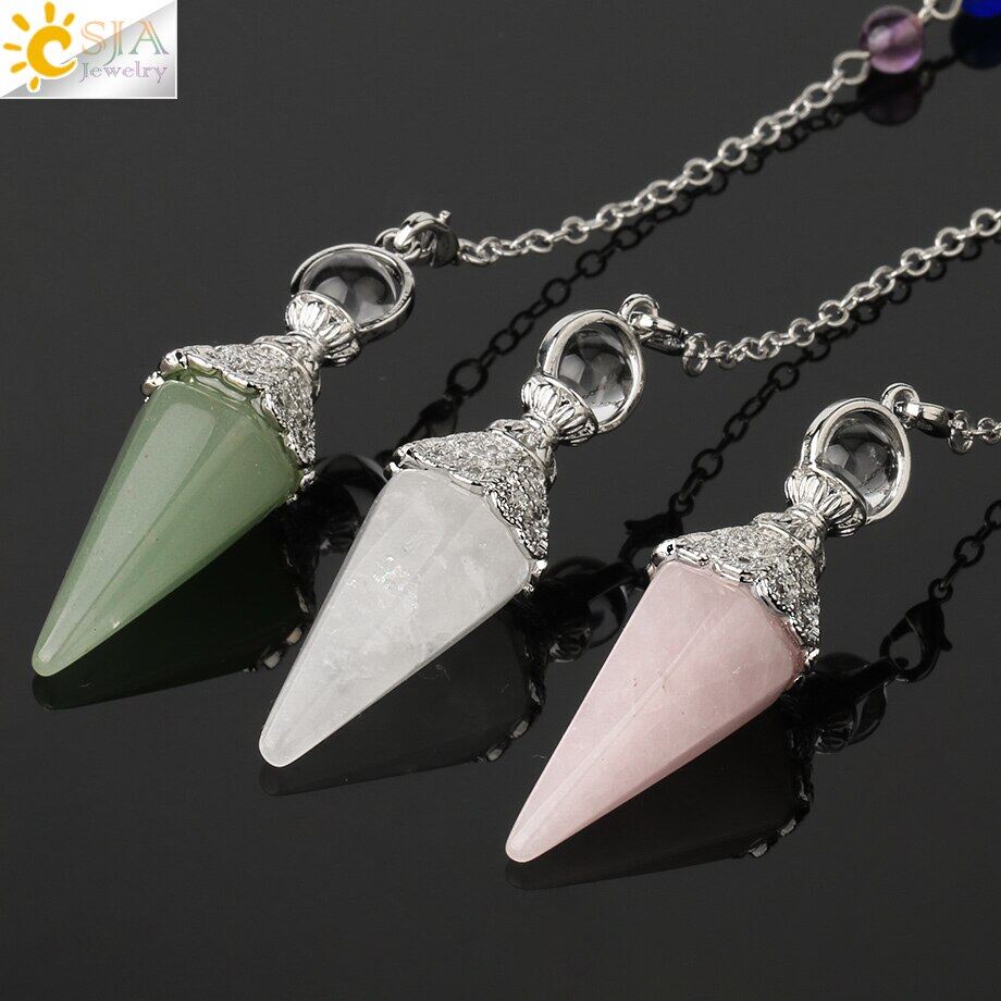 CSJA ลูกตุ้มหินธรรมชาติสำหรับ Dowsing Divination 7 Chakra Chain คอลัมน์ ...